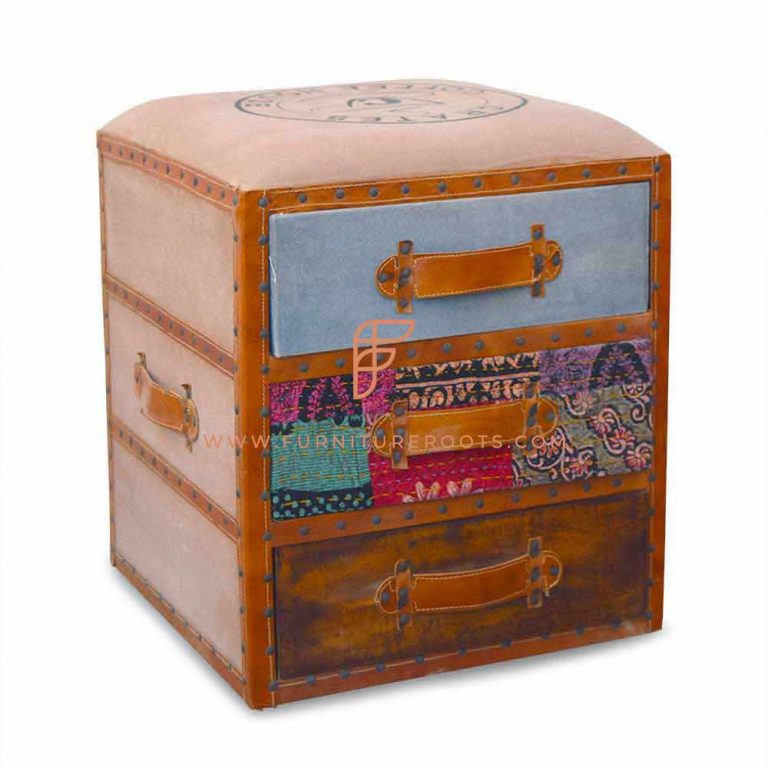 Multicolored Leather pouf Box - Jodhpur Furniture Exporters