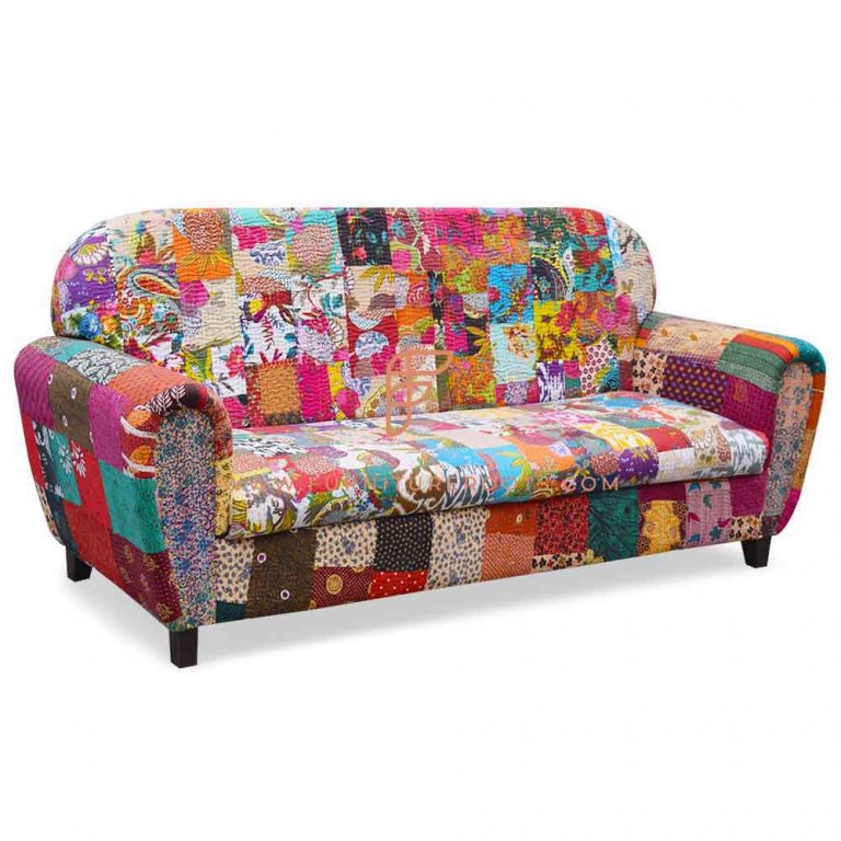 Buy FR Sofas Series 3-Seater Solid Wood Indian Patchwork Fabric Sofa ...