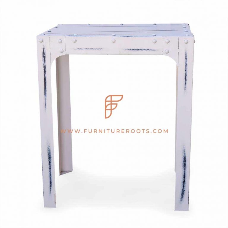 White Distress Metal Small Table - Furniture Suppliers in India